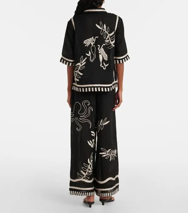 ERES Crab Embroidered Linen Shirt - Black