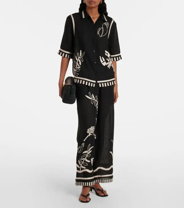 ERES Crab Embroidered Linen Shirt - Black