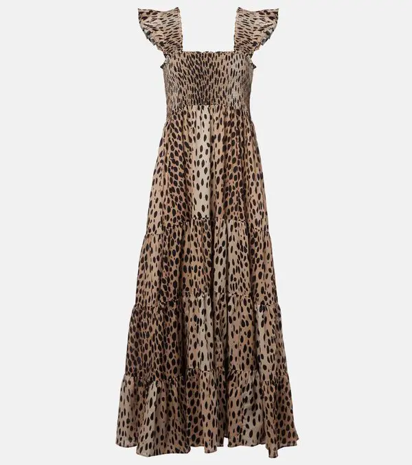 Rixo Leopard-print Cotton Maxi Dress - Brown