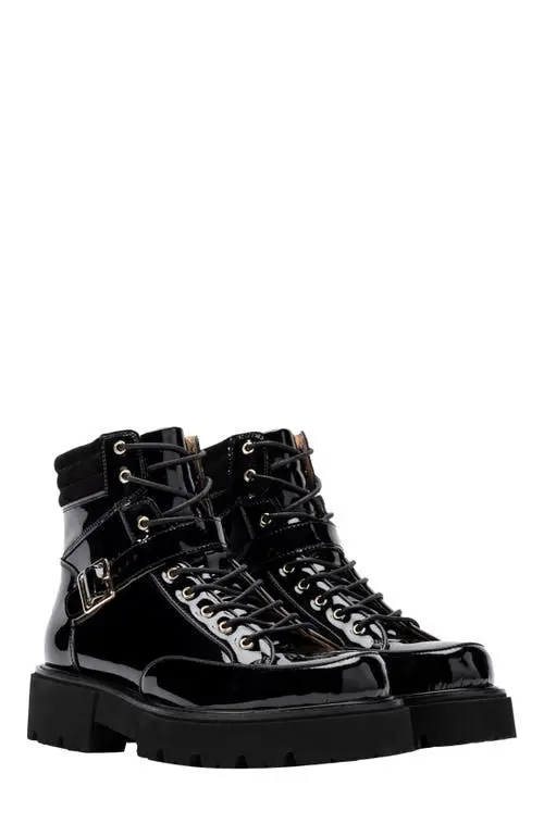 MARC NOLAN Ms. Atlas Leather Strap Boots - Black Patent