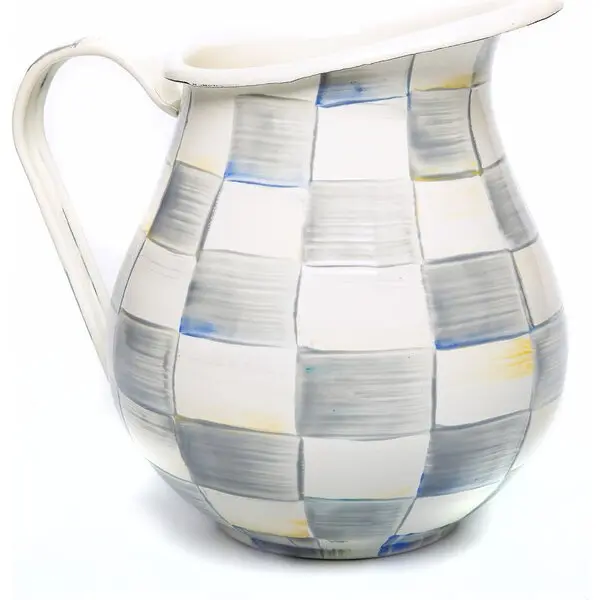 MACKENZIE-CHILDS Sterling Check Enameled Steel 3-quart Pitcher - Grey/ White