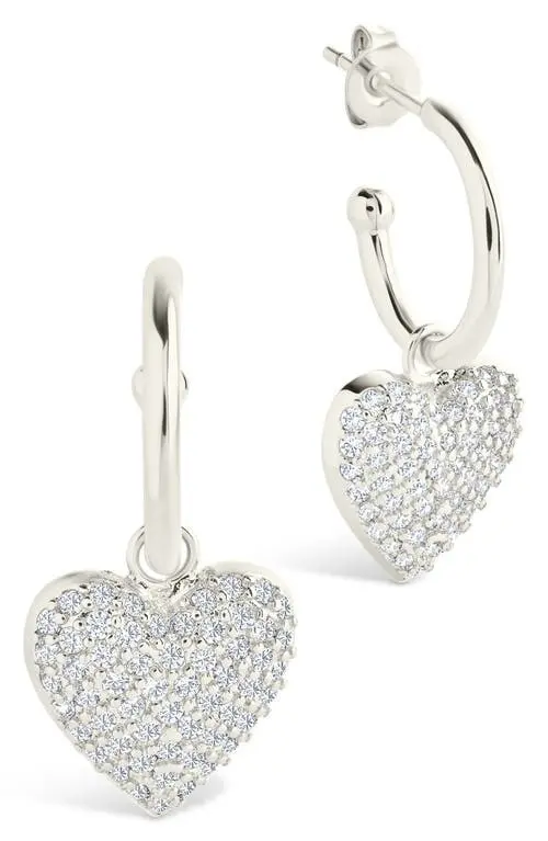 Sterling Forever Disco Heart Hoop Earrings - Silver