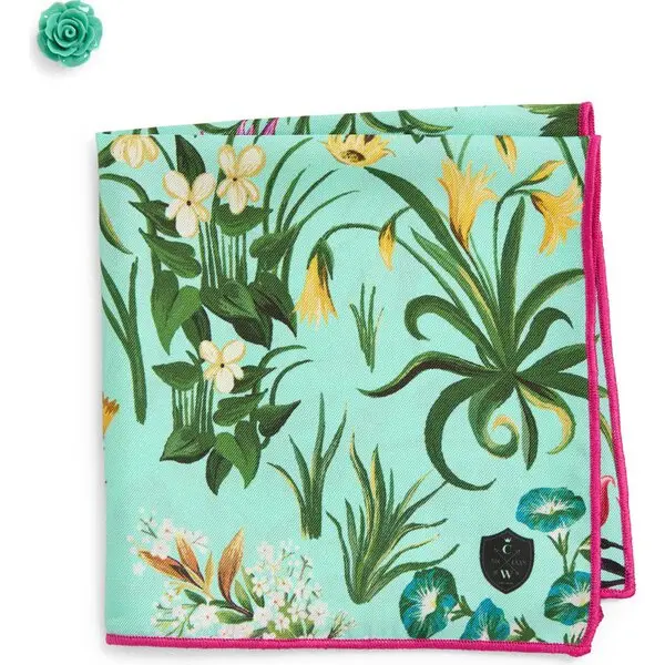 CLIFTON WILSON Floral Print Pocket Square - Teal