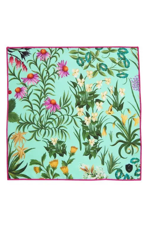 CLIFTON WILSON Floral Silk Pocket Square - Teal