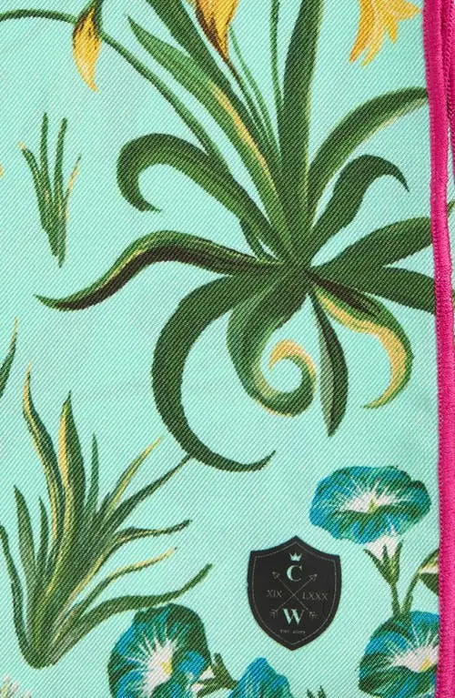 CLIFTON WILSON Floral Silk Pocket Square - Teal