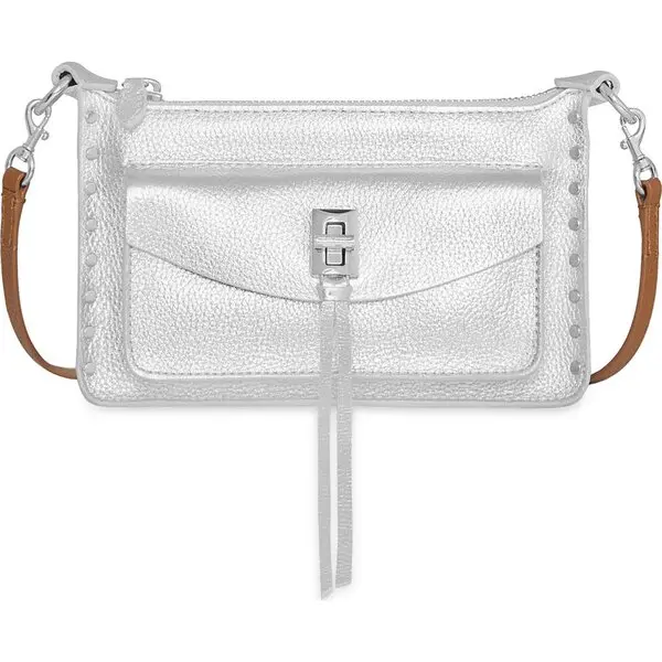 Rebecca Minkoff Mini Darren Top Zip Leather Crossbody Bag - Silver/tawny