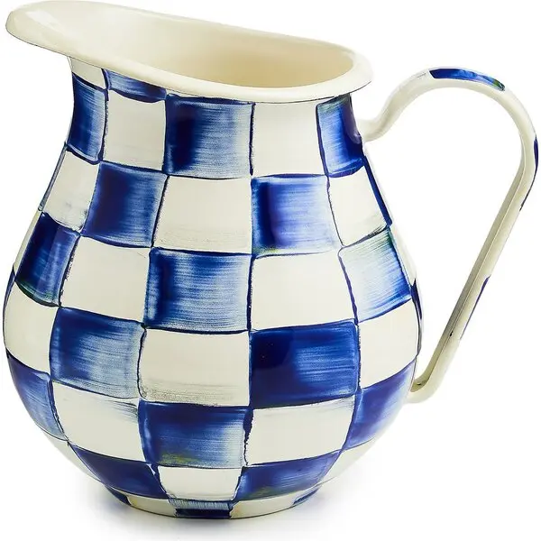 MACKENZIE-CHILDS Royal Check Enameled Steel 3-quart Pitcher - Blue/ White
