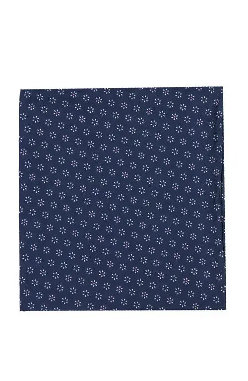 BROOKLYN BRIGADE Geo Flower Cotton Pocket Square - Navy
