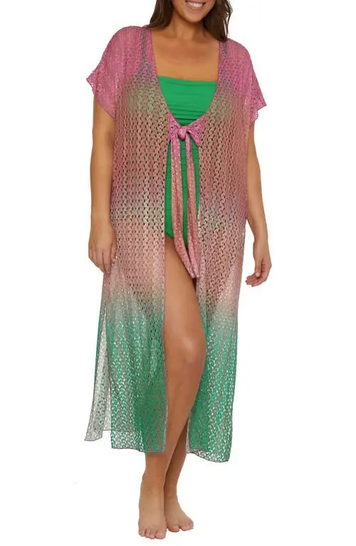 BECCA® By Rebecca Virtue Sunset Metallic Ombré Cover-up Robe - Azalea/ Emerald