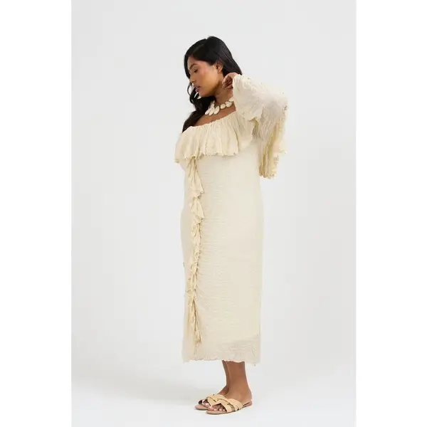 FASHION-SZN CURVE Ruffle Bardot Mesh Midi Dress