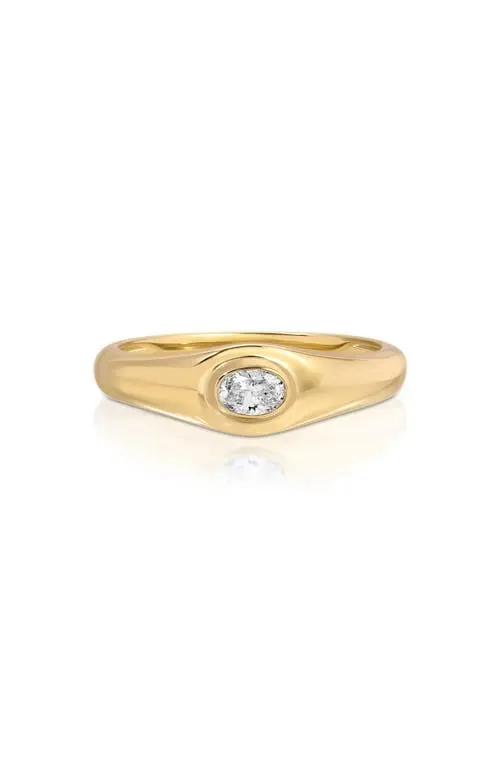 Ef Collection Oval Diamond Signet Ring - 14k Yellow Gold / Diamond