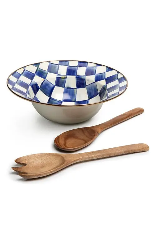 MACKENZIE-CHILDS Royal Check Salad Serving Set - Blue/ White