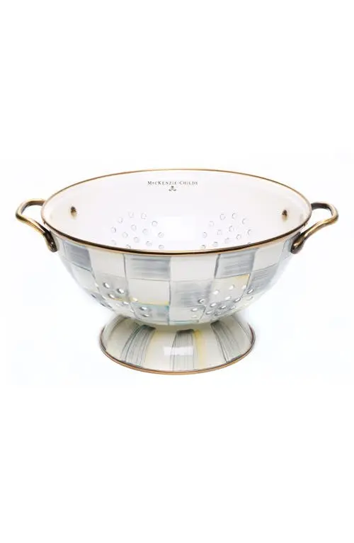 MACKENZIE-CHILDS Sterling Check Enameled Steel Colander - Grey/ White
