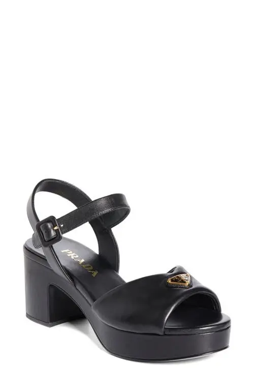 Prada Logo Platform Sandal - Nero