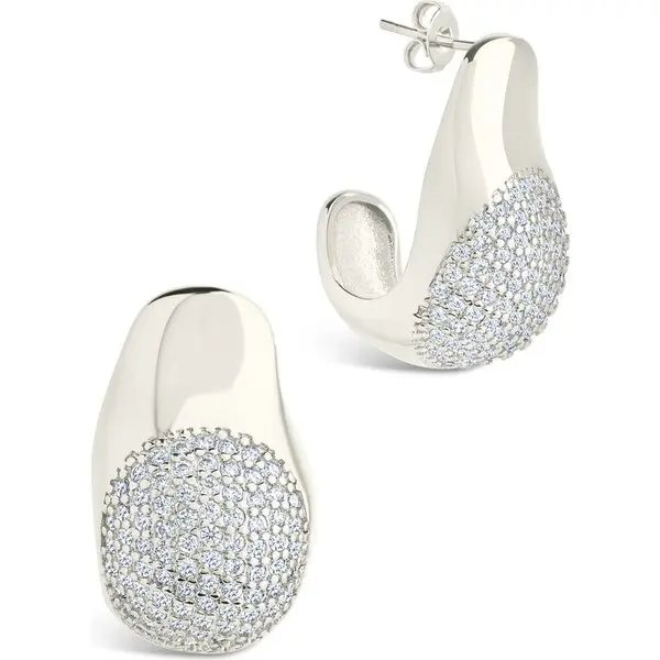 Sterling Forever Wesley Pavé Cubic Zirconia Hoop Earrings - Silver