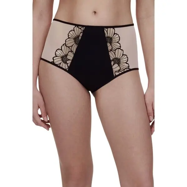 Chantelle Embroidered High Waist Briefs - Black/ Rose