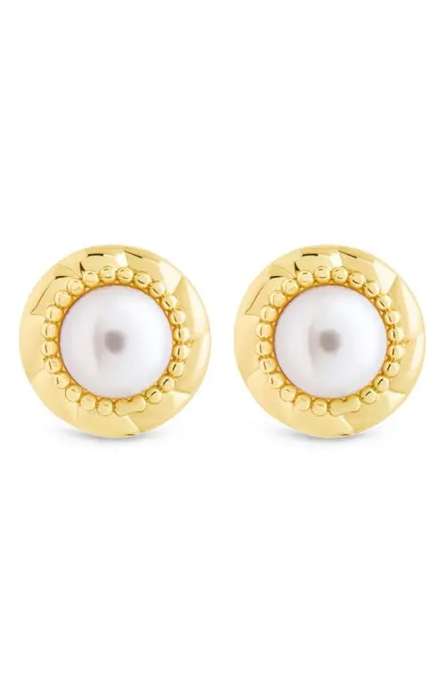 Sterling Forever Eudora Pearl Stud Earrings - Gold