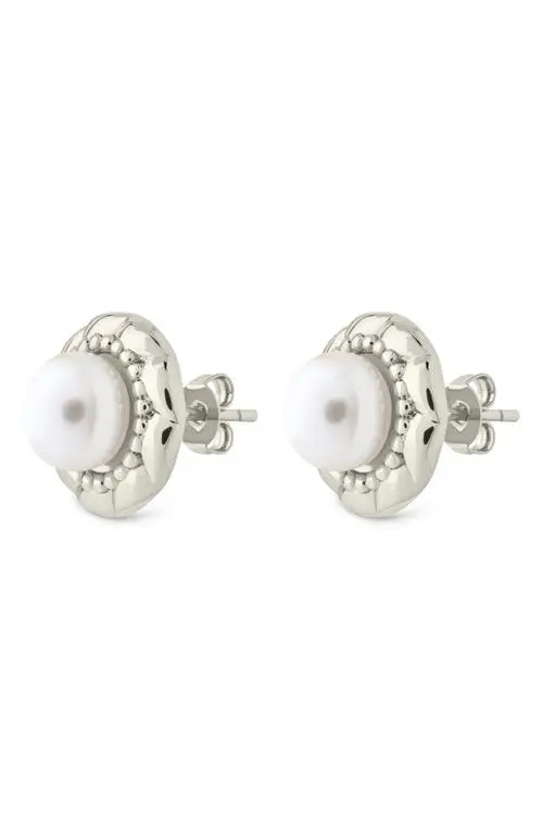 Sterling Forever Eudora Pearl Stud Earrings - Silver