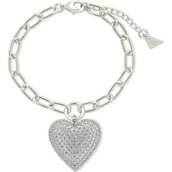 Sterling Forever Heart Charm Chain Bracelet - Silver