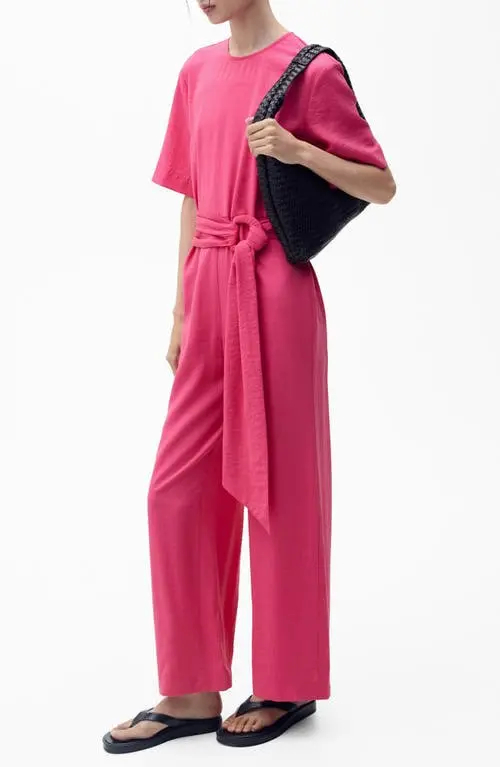 Mango Belted Wide Leg Jumpsuit - Fuchsia