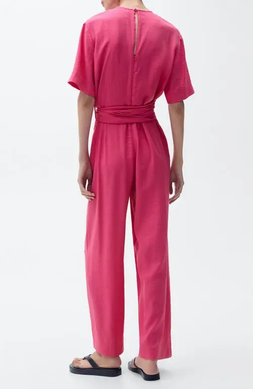 Mango Belted Wide Leg Jumpsuit - Fuchsia