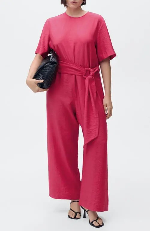 Mango Belted Wide Leg Jumpsuit - Fuchsia