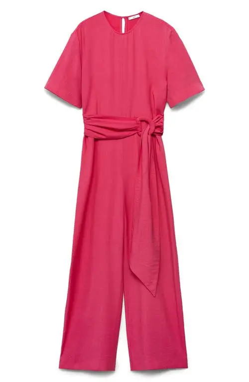 Mango Belted Wide Leg Jumpsuit - Fuchsia