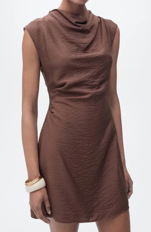 Mango Drape Textured Mini Dress In Brown - 55% Off | Editorialist