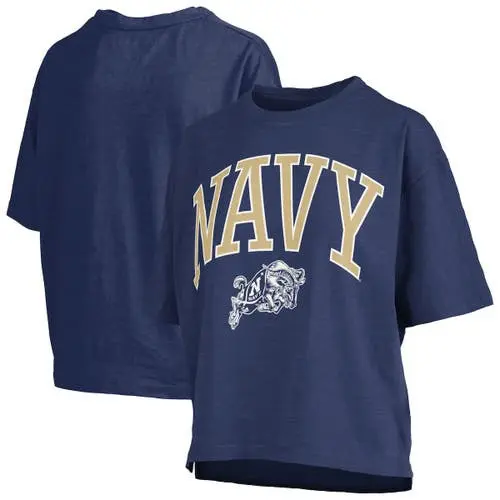 PRESSBOX Midshipmen Nelson Arch Over Logo Oversized Slub T-shirt - Navy