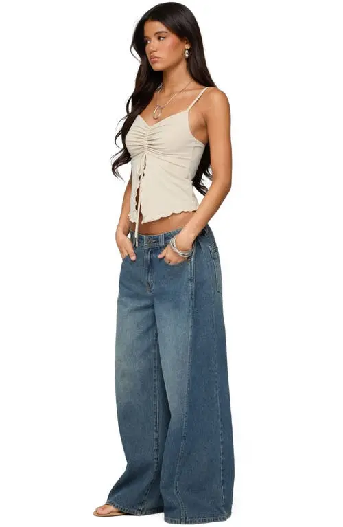 EDIKTED Landon Drawstring Split Front Camisole - Stone