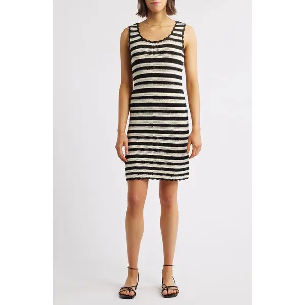 blue dress for baby girl MO&Co. Noir Striped Linen Maxi Tank Dress - Distressed Collar main image 1