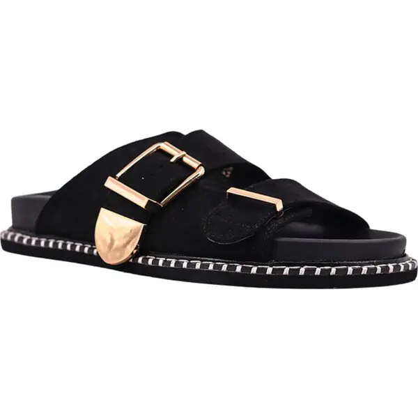 SHU SHOP Adjustable Slide Sandal - Black Suede