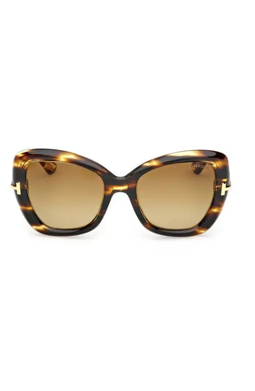 TOM FORD 55mm Butterfly Sunglasses - Brown Striped Beveled/ Brown