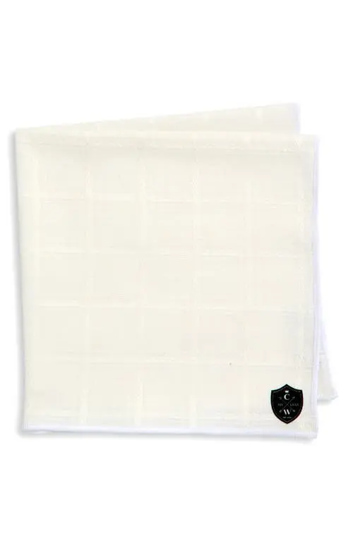 CLIFTON WILSON Windowpane Linen Pocket Square - White