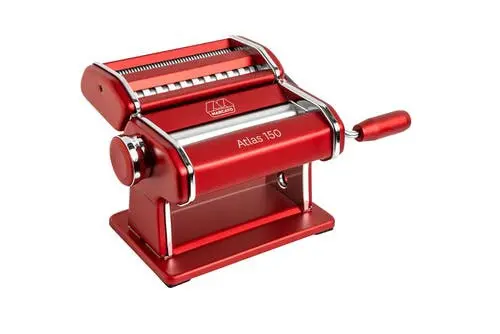 MARCATO Atlas 150 Pasta Machine With Cutter, Hand Crank, And Instructions - Red