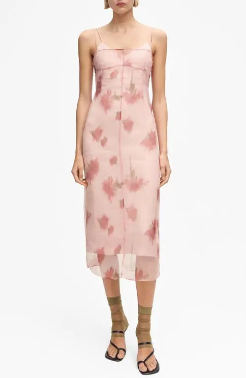 Mango Floral Print Chiffon Overlay Midi Dress In Pastel Pink - 45% Off |  Editorialist