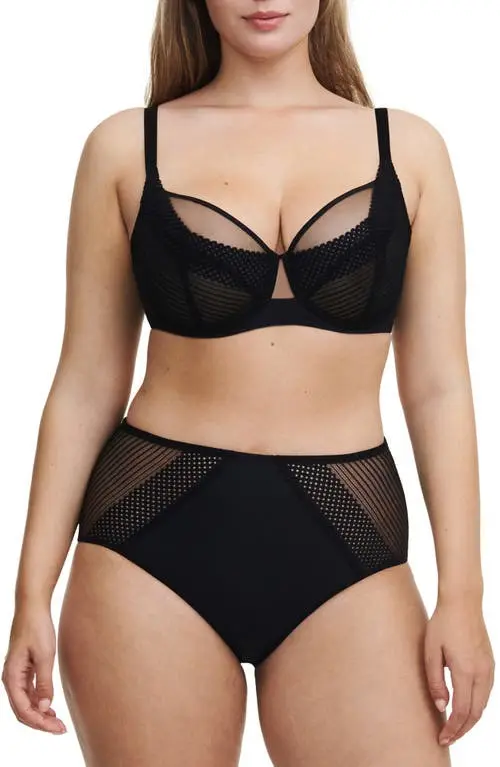 Chantelle Lace Trim High Waist Briefs - Black