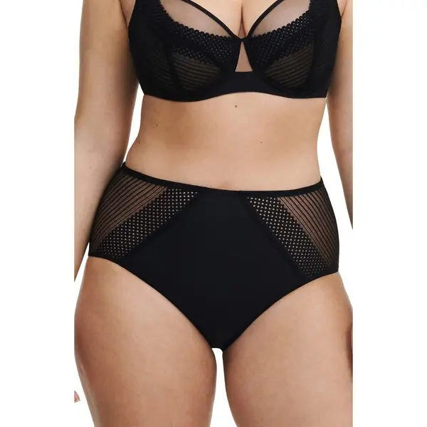 Chantelle Lace Trim High Waist Briefs - Black