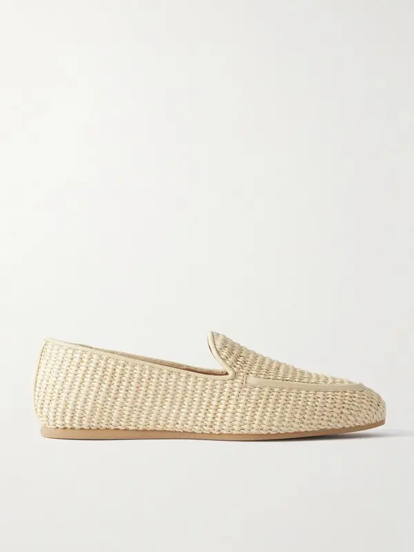 STUART WEITZMAN Lee Leather-trimmed Raffia Loafers - Neutrals