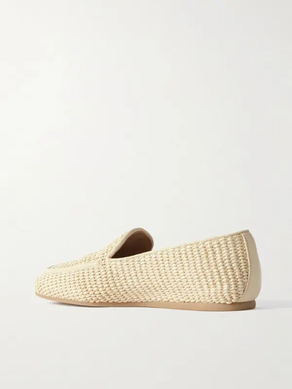 STUART WEITZMAN Lee Leather-trimmed Raffia Loafers - Neutrals