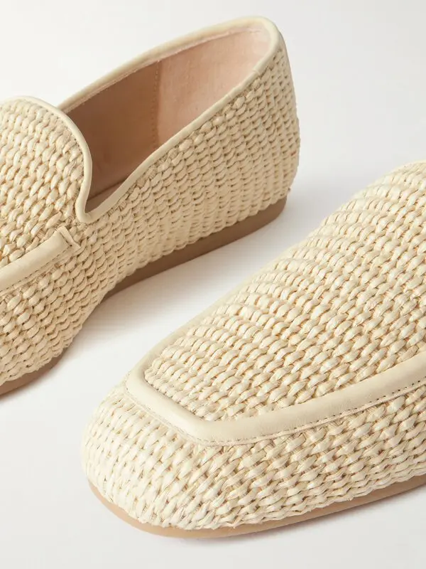 STUART WEITZMAN Lee Leather-trimmed Raffia Loafers - Neutrals