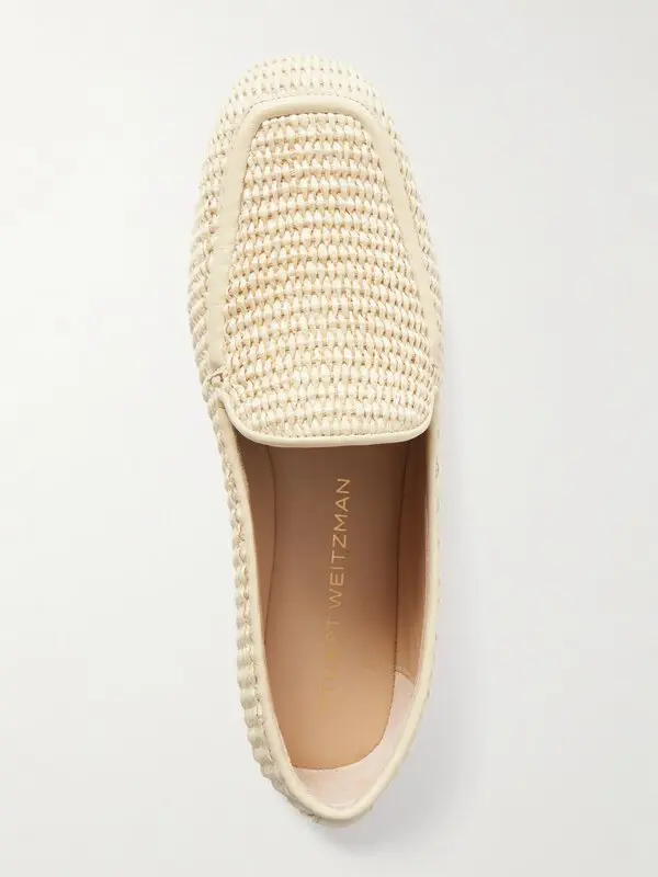 STUART WEITZMAN Lee Leather-trimmed Raffia Loafers - Neutrals