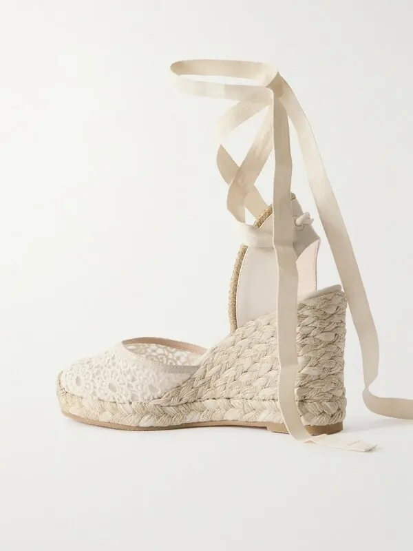 STUART WEITZMAN Marguerita Leather And Crocheted Wedge Espadrilles