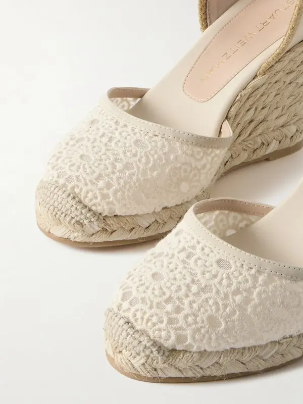 STUART WEITZMAN Marguerita Leather And Crocheted Wedge Espadrilles