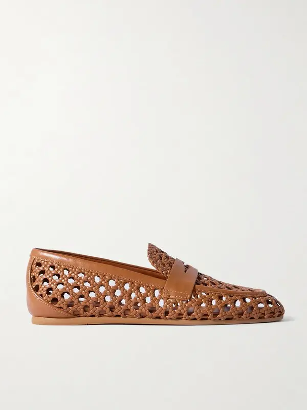STUART WEITZMAN Thea Woven Leather Loafers - Brown