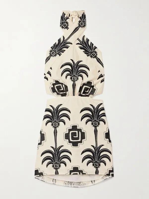 Johanna Ortiz Pintaderas Cutout Embroidered Mini Dress - Neutrals
