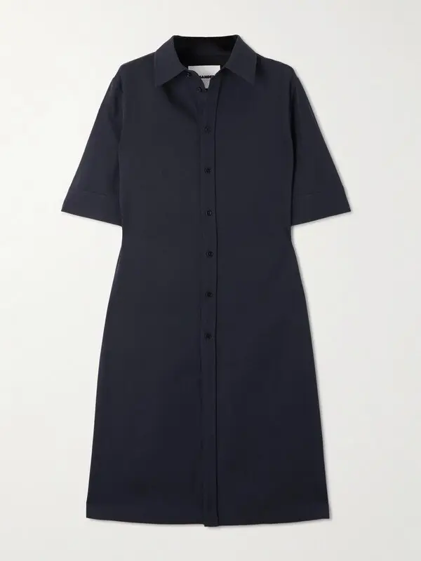 JIL SANDER Wool Shirt Midi Dress - Blue