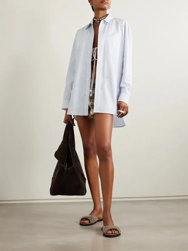 Acne Studios Printed Striped Cotton-poplin Shirt