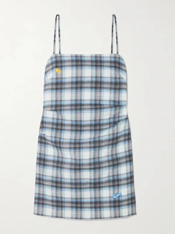 Acne Studios Gathered Checked Linen-blend Mini Dress - Blue