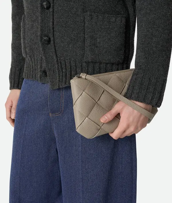 BOTTEGA  VENETA Diago Intreccio Leather Pouch - Limestone/natural